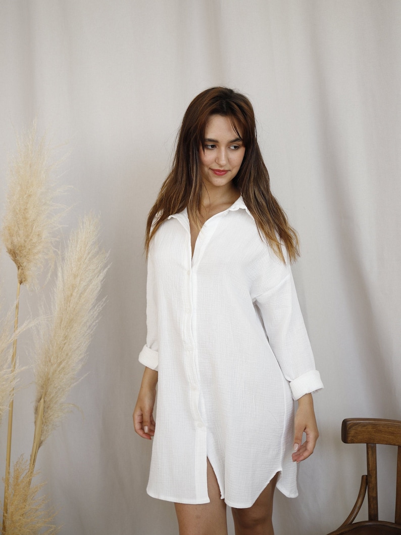 White Cotton Beach Tunic, Soft Crinkle Cotton Beach Coverup Dress ...