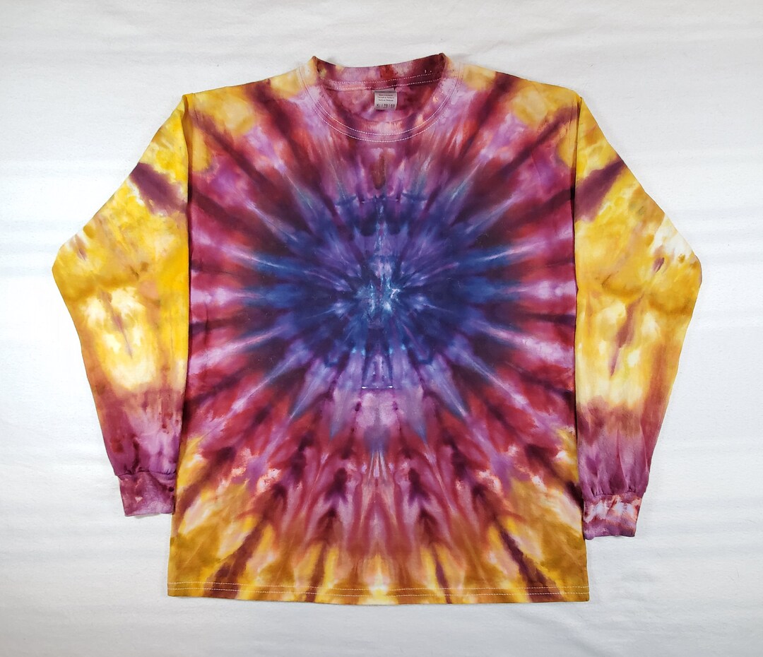 Youth XL Long Sleeve Center Fan-fold Pleat Fall Colors Ice Dye Tie Dye ...
