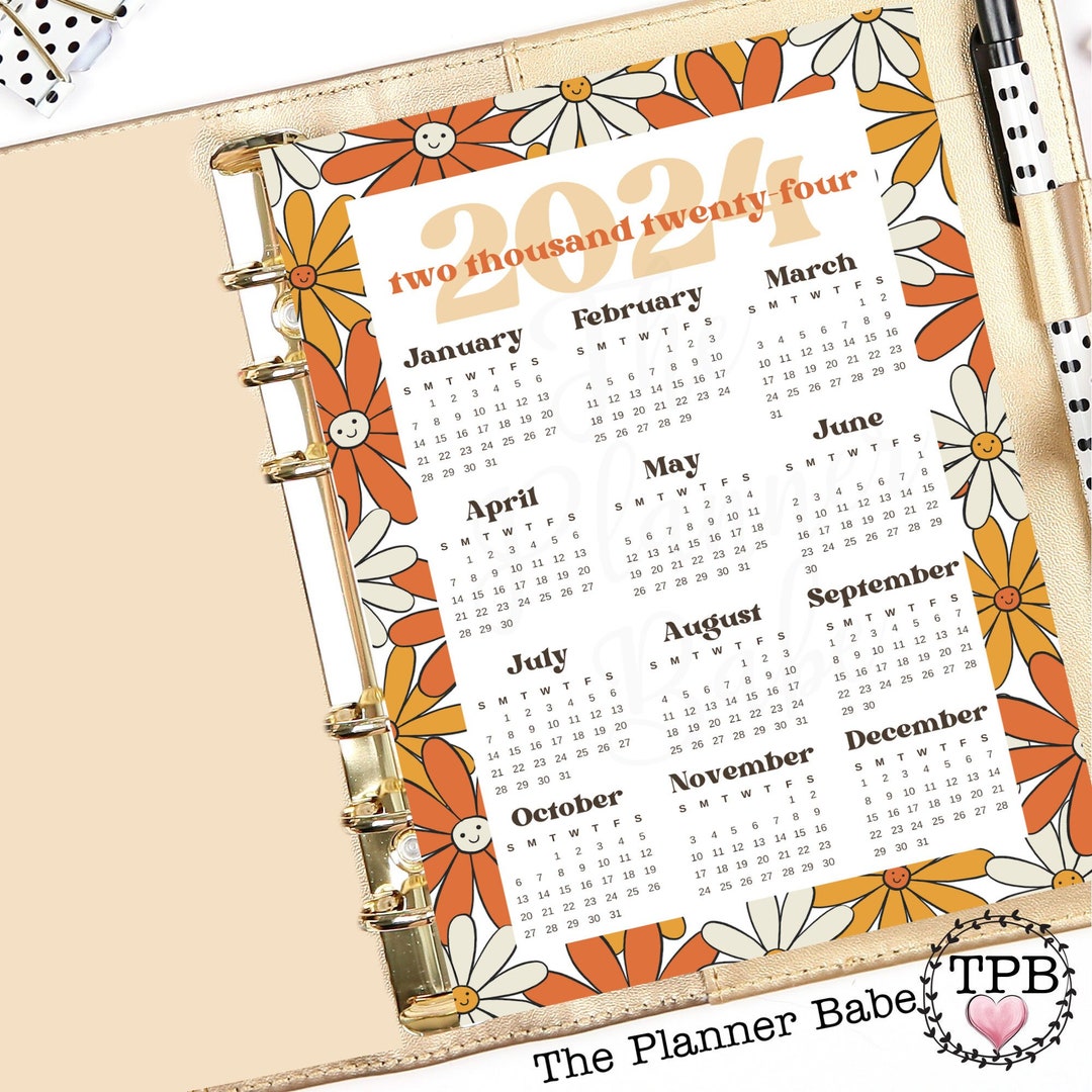 2024 Retro Flowers Calendar Dashboard Planner Cover, A5 Insert, A6 GM ...