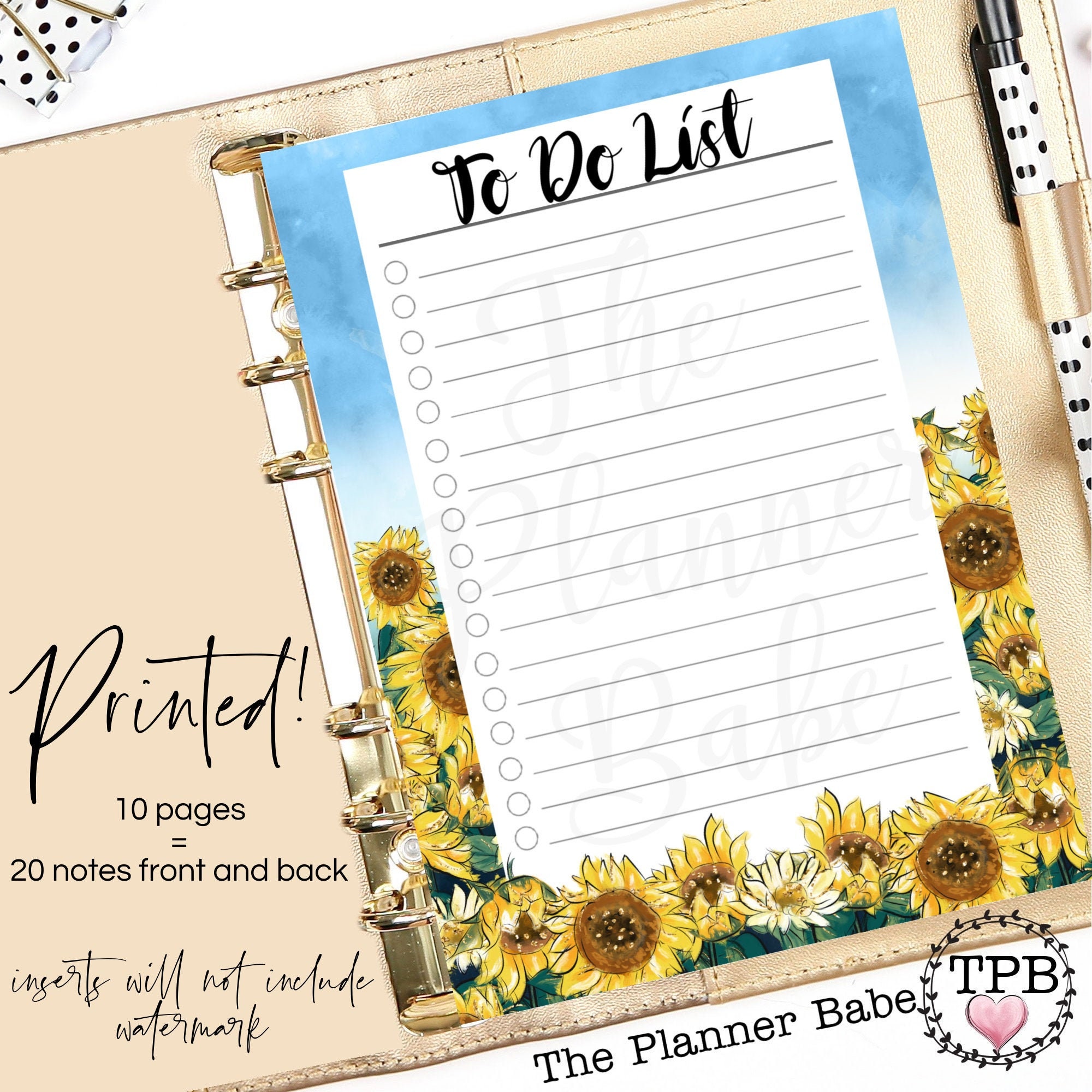 Sunflower To Do List Printed Planner Inserts PM MM GM Agenda | Etsy
