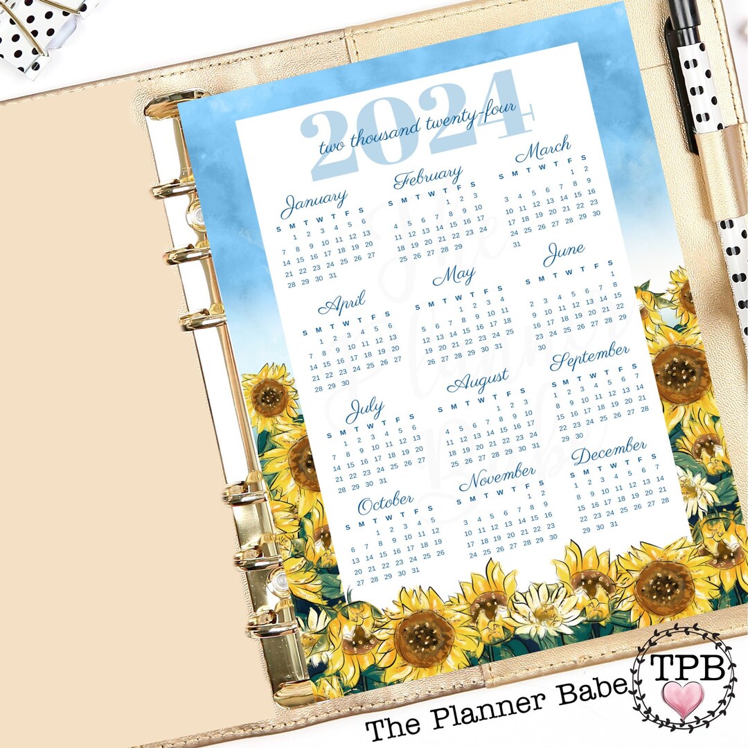 2024 Sunflower Calendar Dashboard Planner Cover, A5 Insert, A6 GM MM PM ...