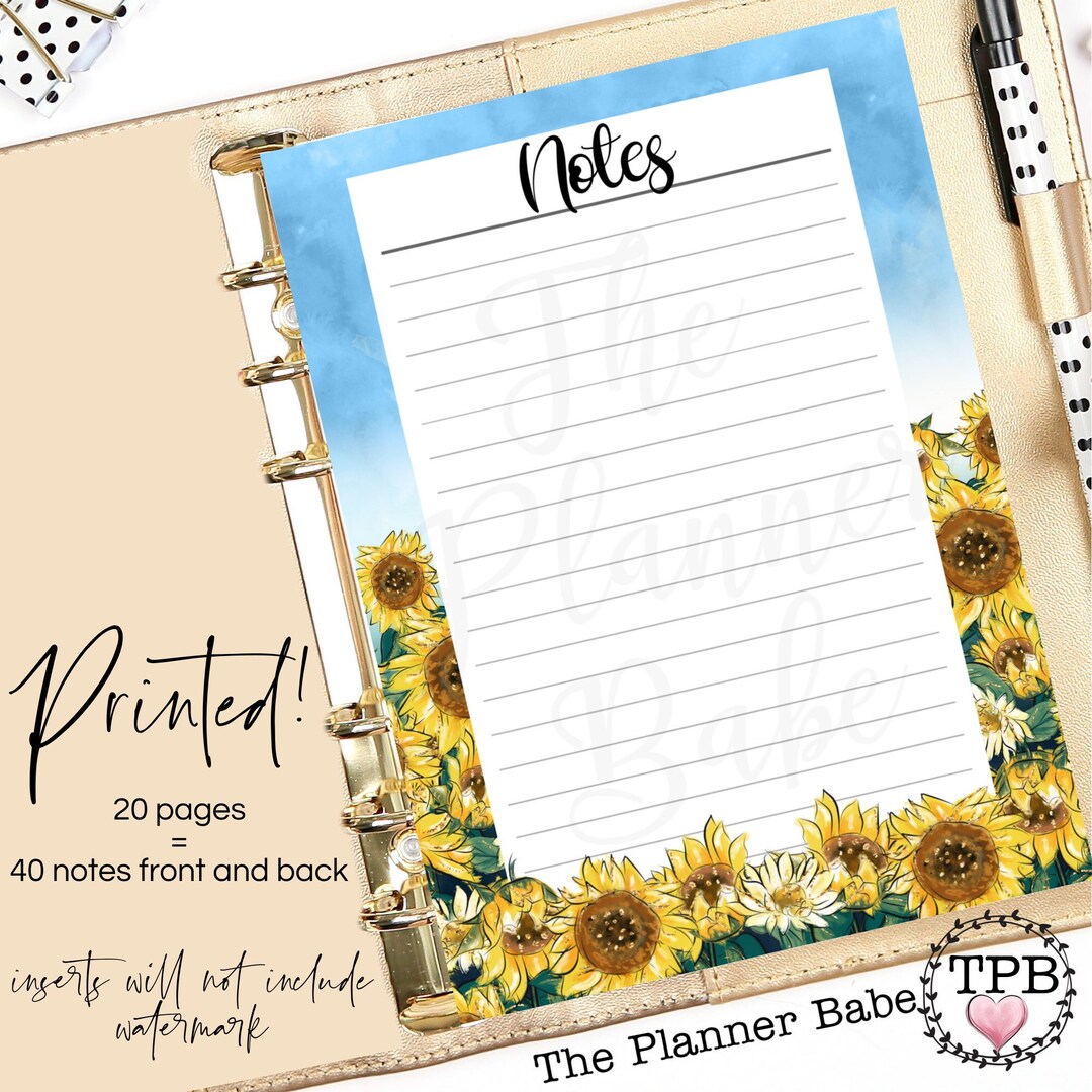Sunflower Notes Printed Planner Inserts for PM MM GM Agenda - Etsy
