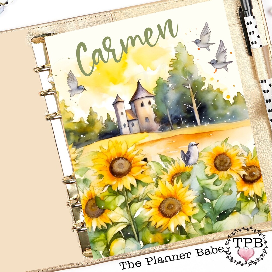 Sunflower Watercolor Dashboard Planner Cover, A5 Insert, A6 GM MM PM ...