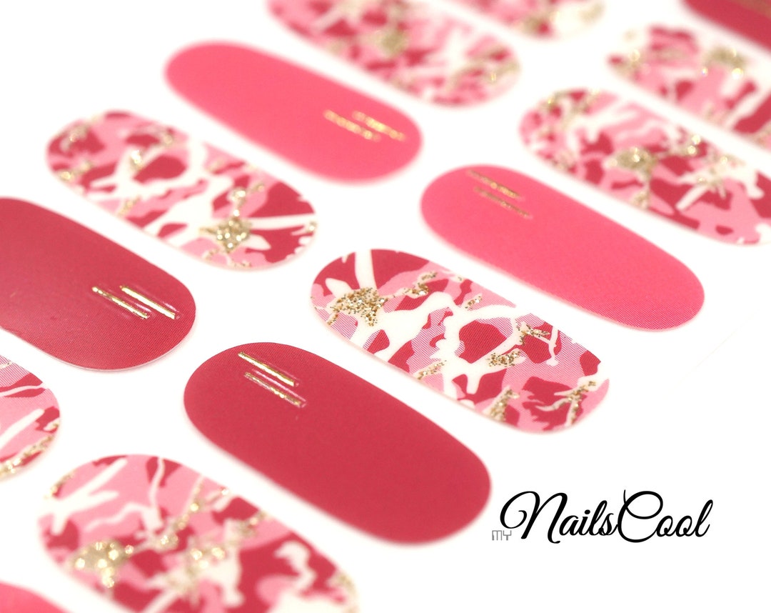 Watermelon Light Red Color Camouflage Gold Glitter Real Nail Polish ...