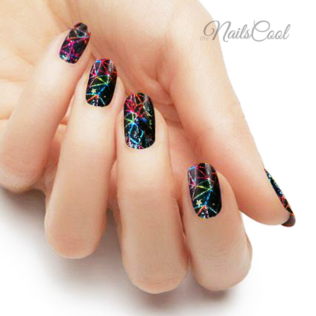 Nail Wraps Black Color Glitter Sequin Nail Stickers Real Nail Polish ...