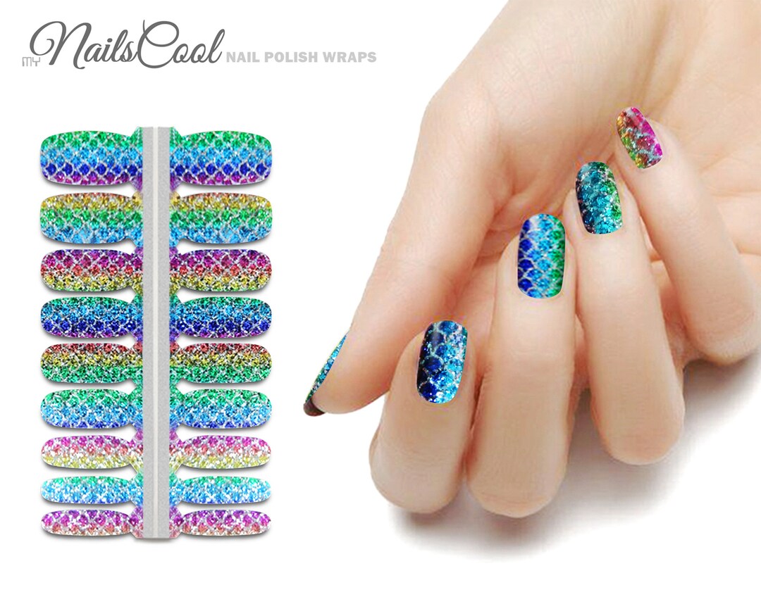 Rainbow Color Scallop Glitter Sequin Real Nail Polish Strips Nail Art ...