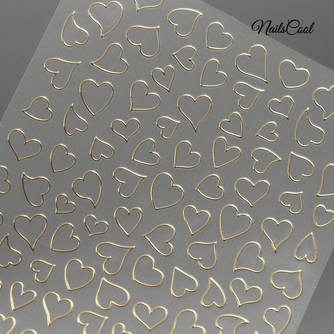Gold Heart Nail Stickers 3D Hollow Heart Nail Decals Effect DIY Nails ...