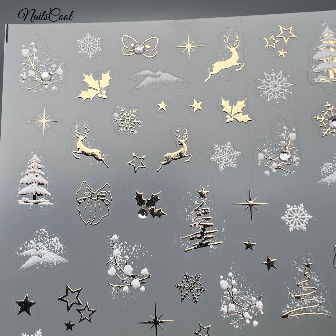Snowflake Nail Stickers Gold Metallic 6D Crystal DIY Stickers 5D Nail ...