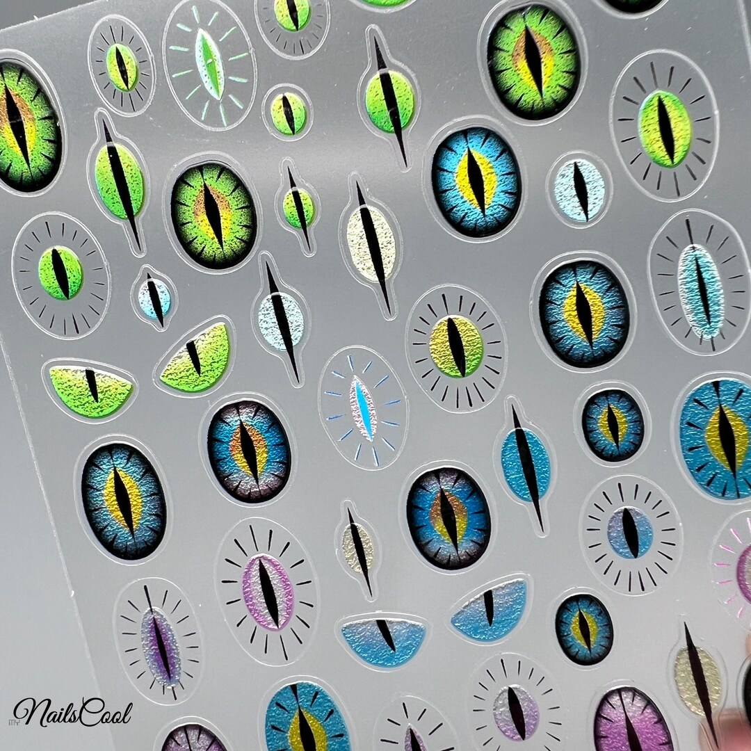 Nail Stickers Green Evil Eye 3D DIY Stickers Blue Shimmer 5D Nail ...