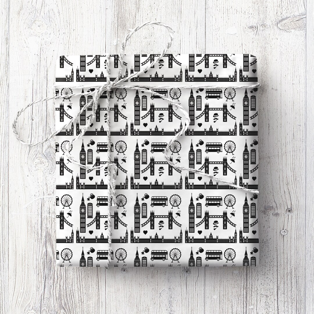 Sights of London Wrapping Paper (2 Sheets) Black - Etsy