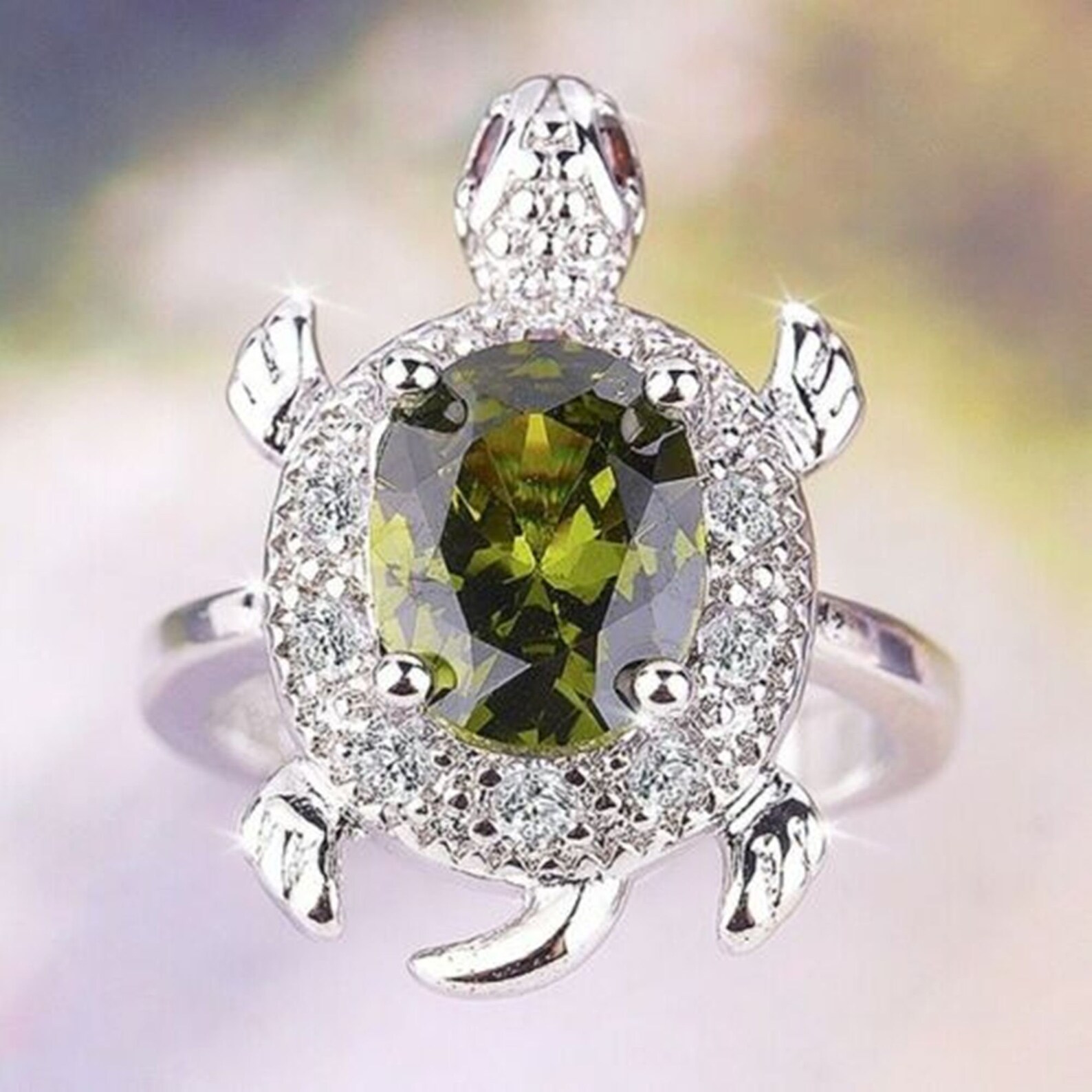 Peridot Tortoise Ring Dazzling 925 Sterling Silver / Men - Etsy