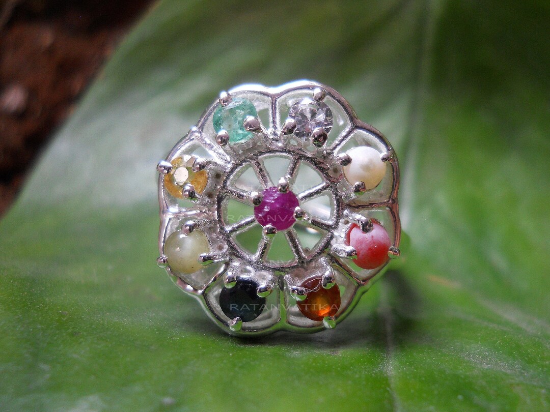 Sterling Silver Navaratna Ring: Multi-stone Astrological Jewelry - Etsy