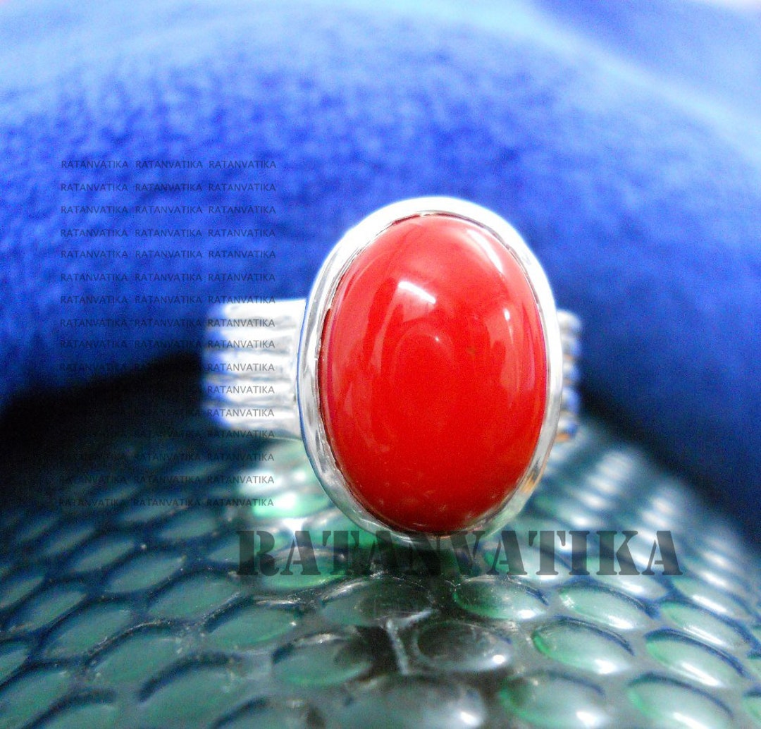 Natural Coral Ring in Solid Silver, or 18k Gold Plate, Statement Ring ...