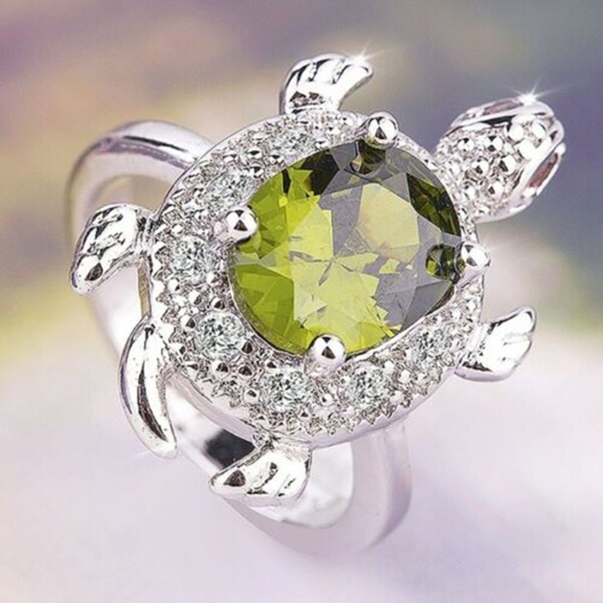 Peridot Tortoise Ring Dazzling 925 Sterling Silver / Men - Etsy