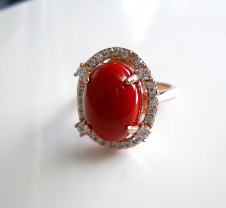 Natural Red Coral Ring- Ring for Woman-oval Red Coral Handmade 925 ...