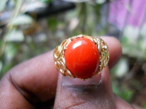 Natural Coral Ring, 18k Gold Plated, 925 Sterling Silver Ring ...