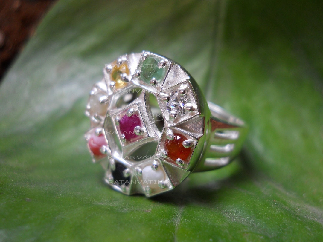 Sterling Silver Navaratna Ring: Multi-stone Astrological Jewelry - Etsy