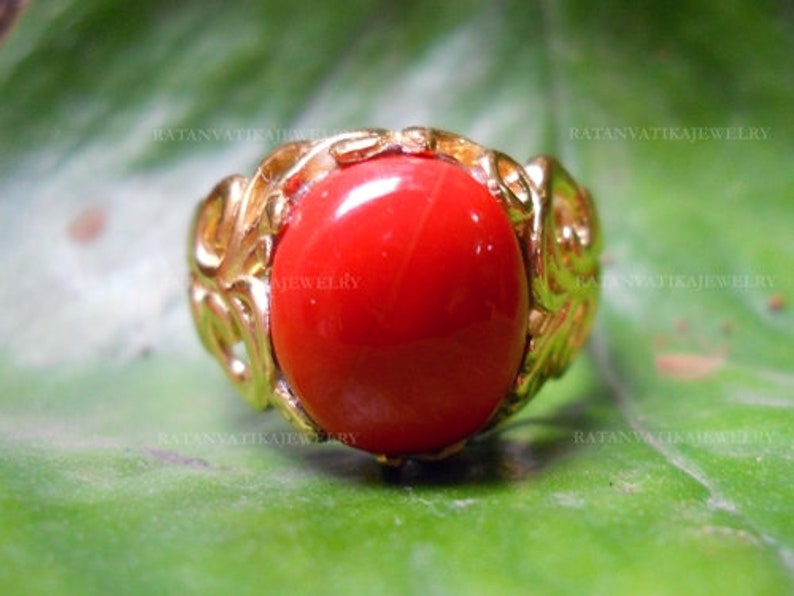 Natural Coral Ring, 18k Gold Plated, 925 Sterling Silver Ring ...