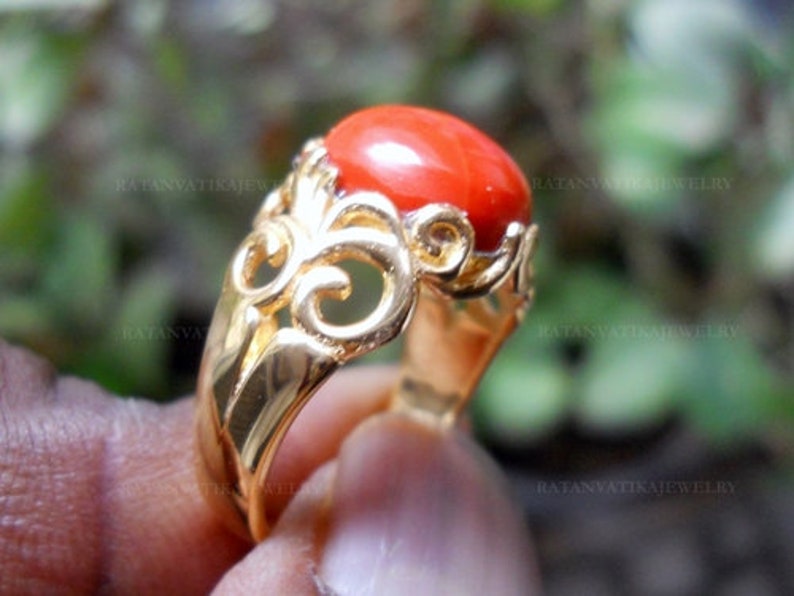 Natural Coral Ring, 18k Gold Plated, 925 Sterling Silver Ring ...