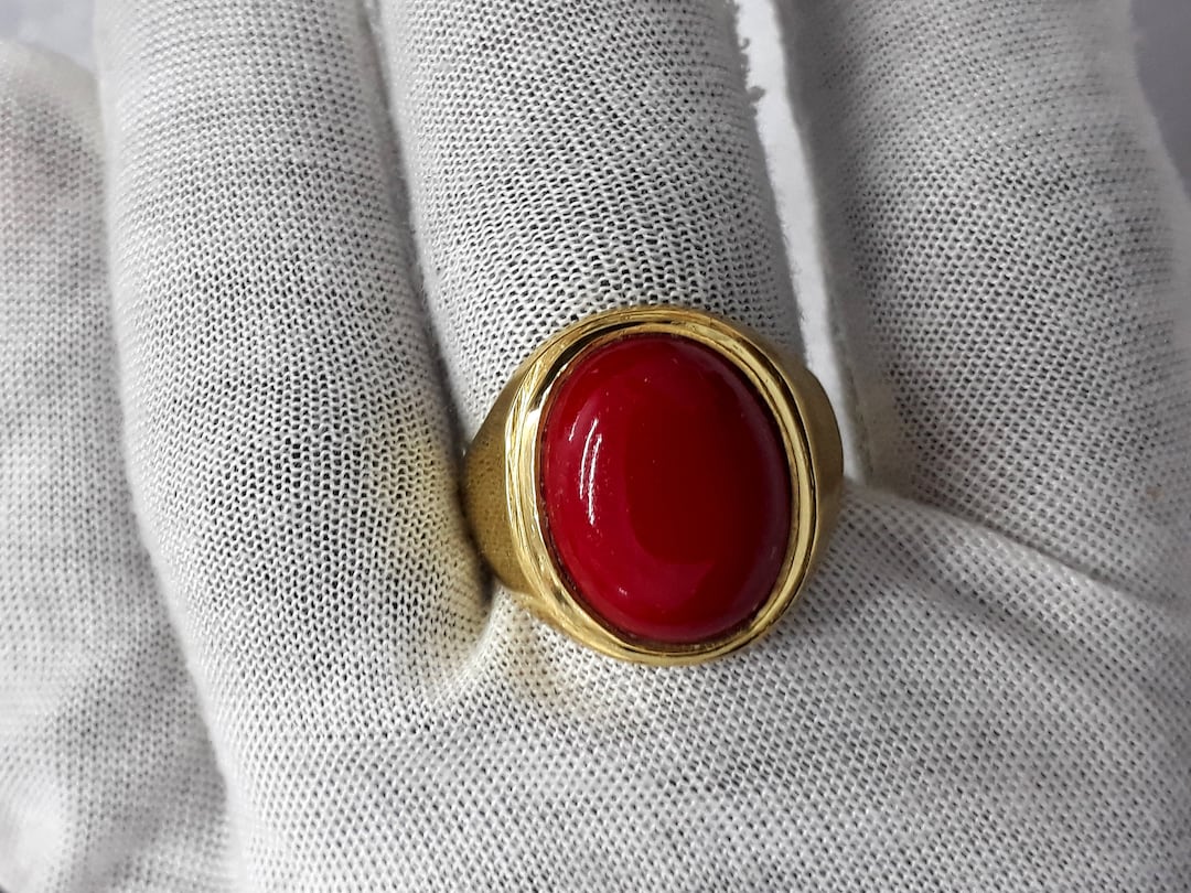Natural Coral Ring-red Coral Stone Men Ring-father's Day Gift Ring ...
