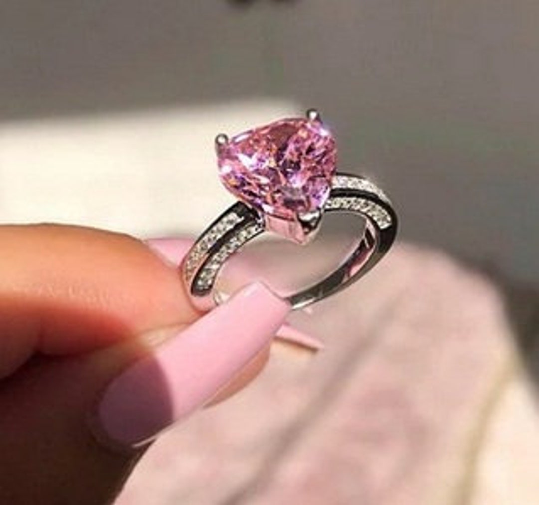 Pink Heart Sapphire Ring Heart Sapphire Engagement Ring - Etsy