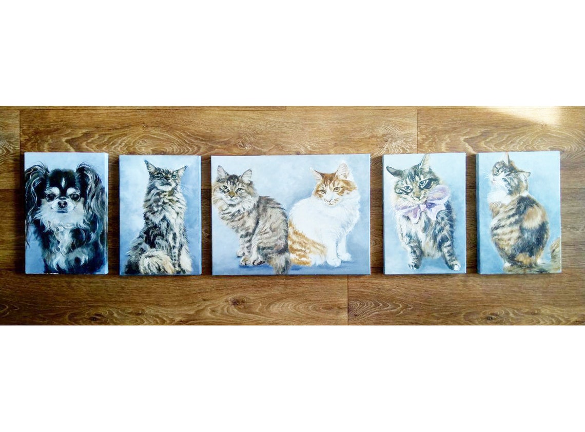 Multiple Pet Portrait Oil Cat Painting Custom Portrait on | Etsy