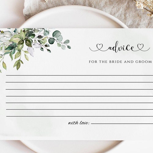 Greenery Well Wishes Card Wedding Advice Card Printable Etsy