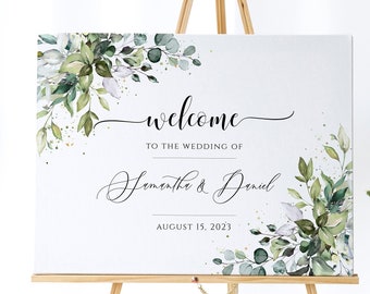 Boho Greenery Wedding Welcome Sign Template With Eucalyptus INSTANT ...