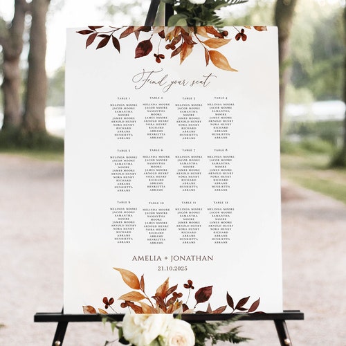 Printable Fall Floral Wedding Seating Chart Template DIY - Etsy