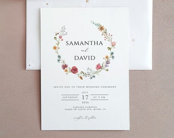 Wildflower Wedding Invitation Card Template Summer Spring - Etsy