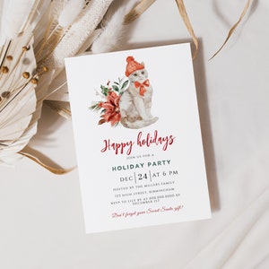 Christmas Invitation Card Template, Editable Holly Christmas Invite ...