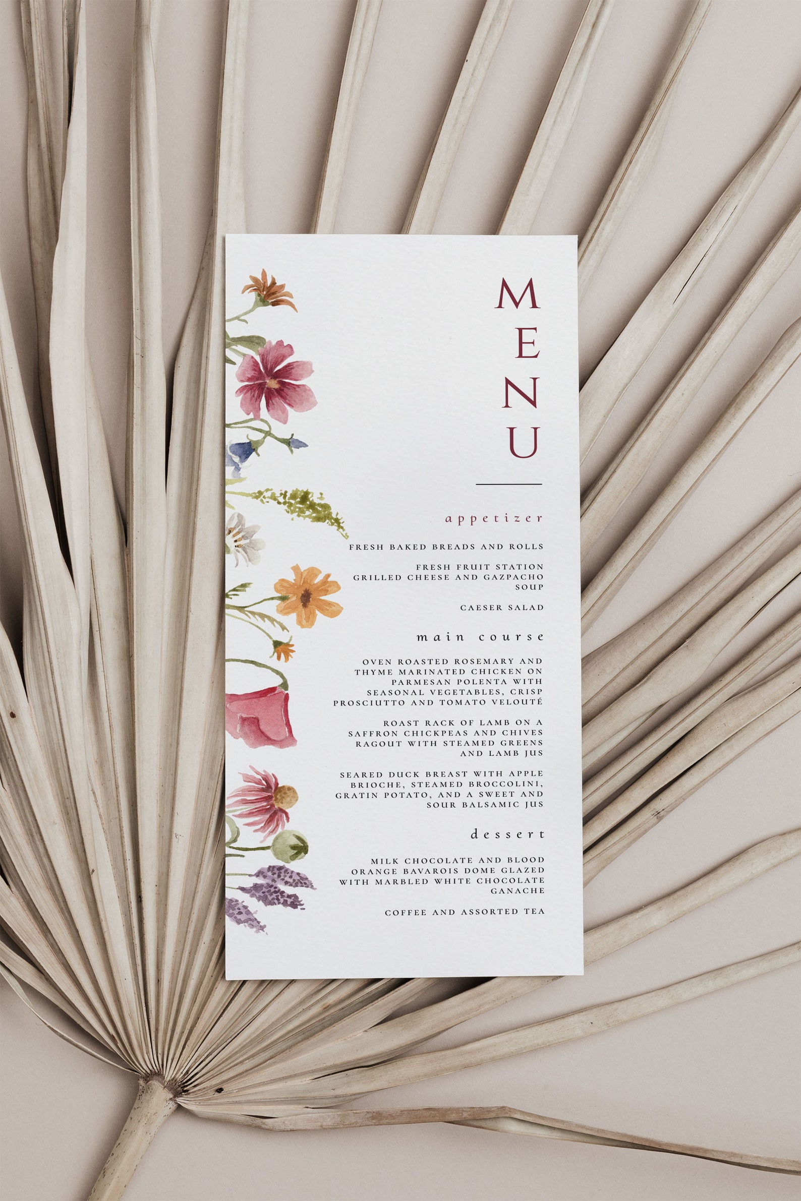 Wildflower Menu Card Template Summer Spring Floral Wedding - Etsy