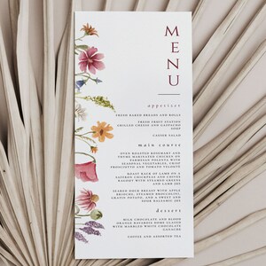 Wildflower Menu Card Template, Summer Spring Floral Wedding Menu ...