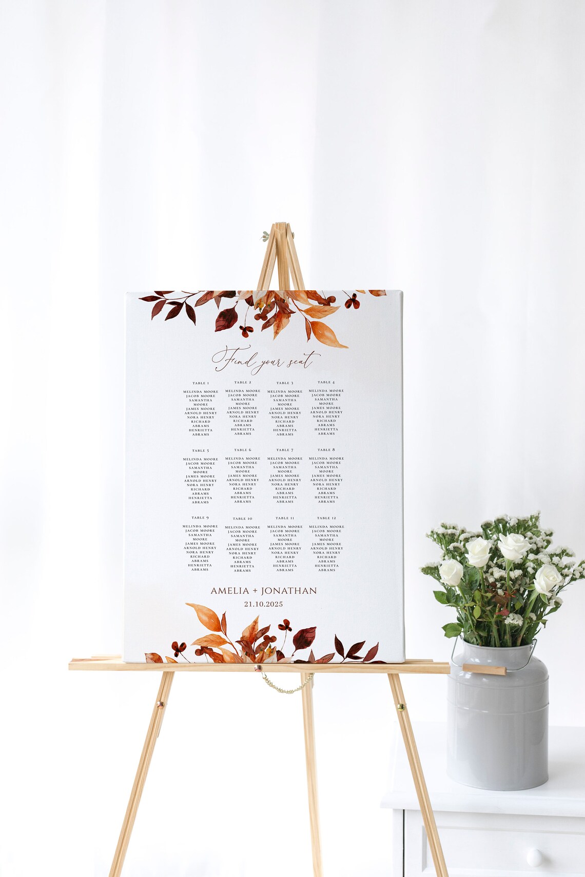 Fall Wedding Seating Chart Autumn Wedding Seat Template DIY - Etsy