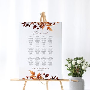 Fall Wedding Seating Chart, Autumn Wedding Seat Template, DIY, Editable ...