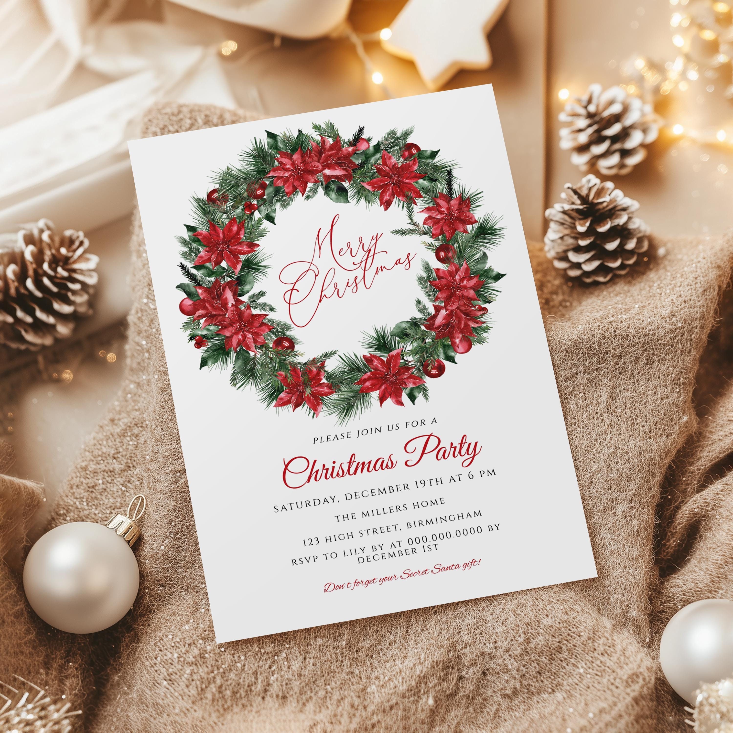 EDITABLE Holiday Party Invitation, Editable Invitation Merry Christmas ...