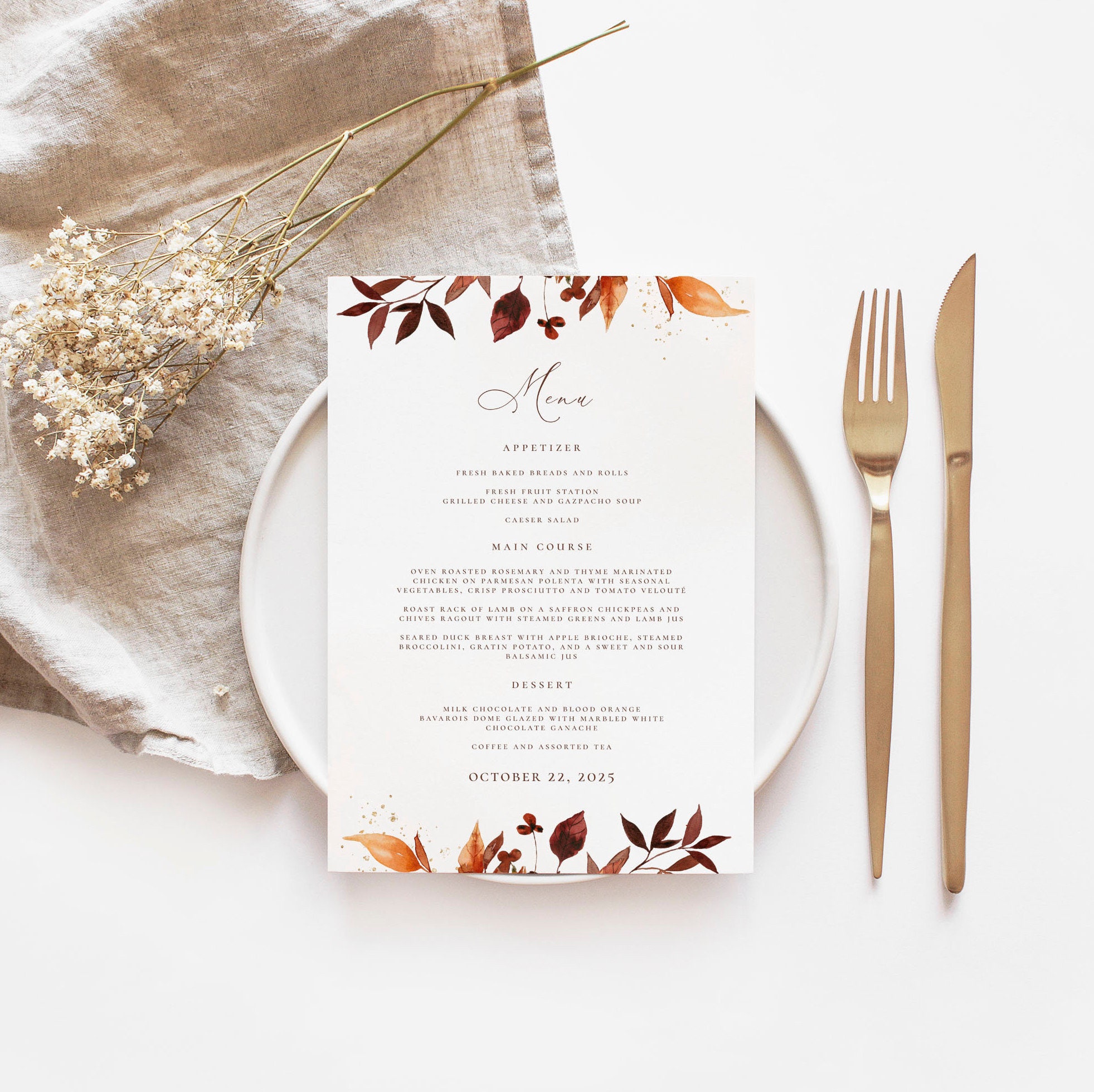 Fall Wedding Menu Cards Template Autumn Leaves Wedding - Etsy