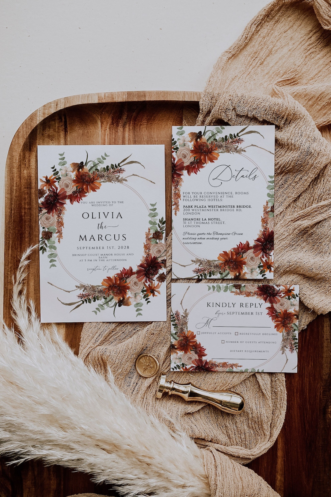 Fall Floral Wedding Invitation Set, Editable Template (digital Download ...