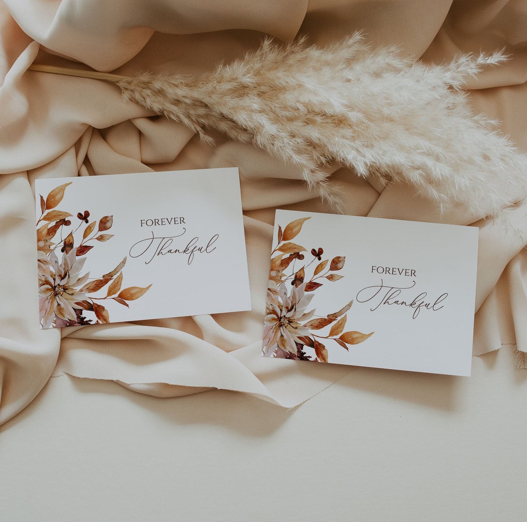 Autumn Fall Wedding Thank You Card Template, Rustic Boho Thank You ...