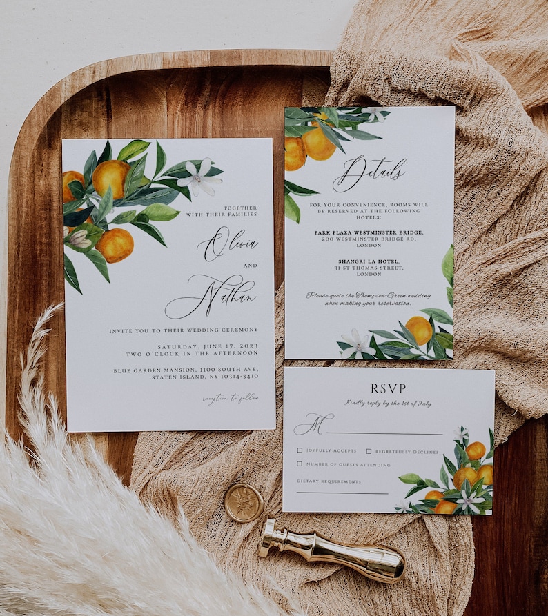 Citrus Wedding Invitation Download Orange Wedding Invitation - Etsy