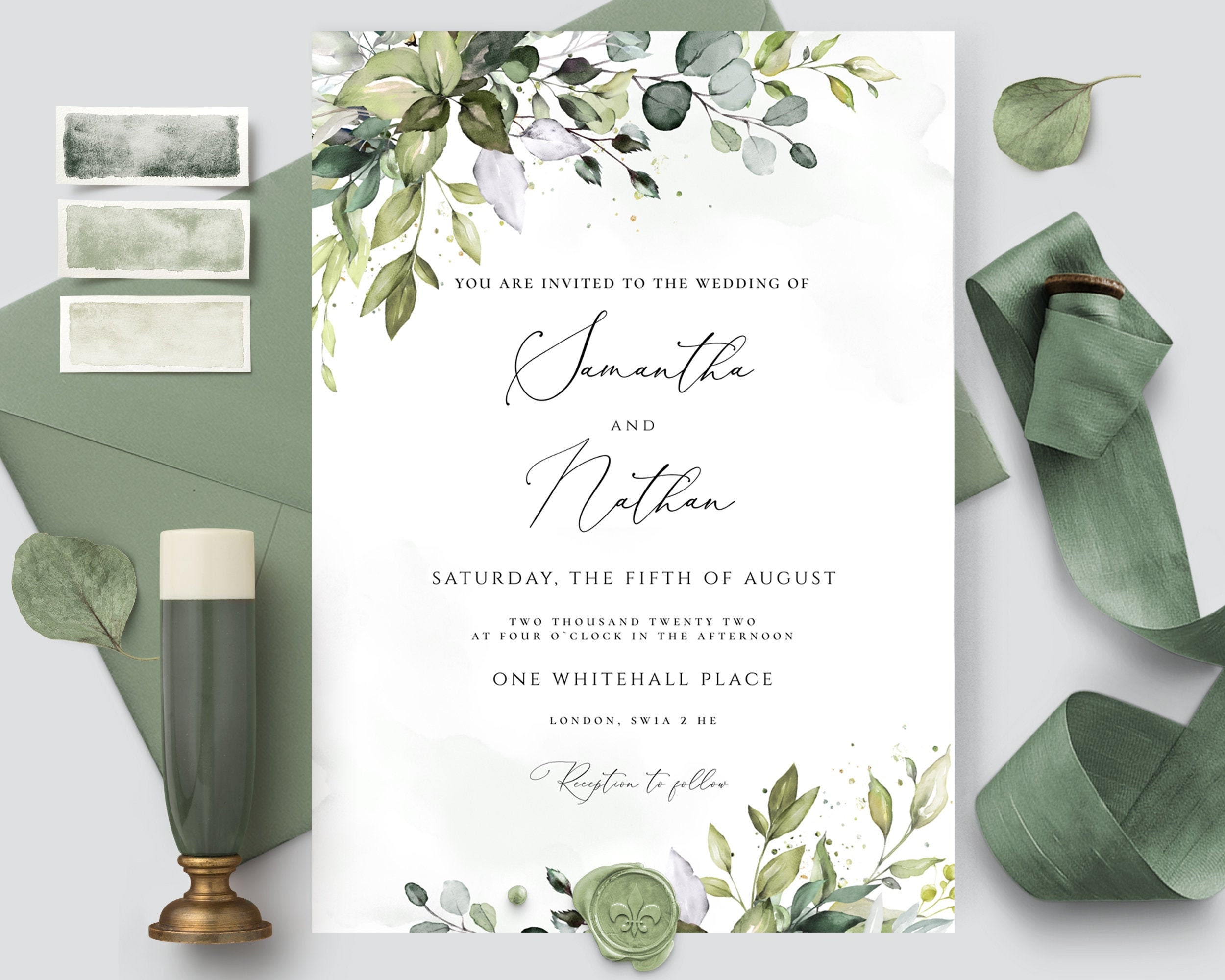 Wedding Greenery Invitation Template Boho Wedding Invite - Etsy