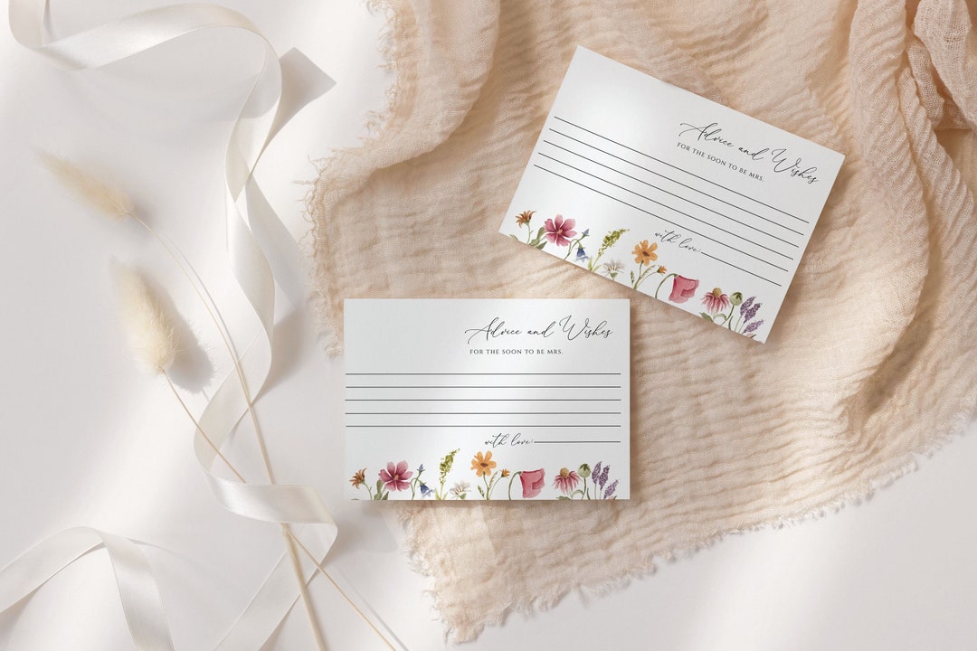 Wildflower Wedding Advice Card Template, Floral Bridal Shower Advice ...