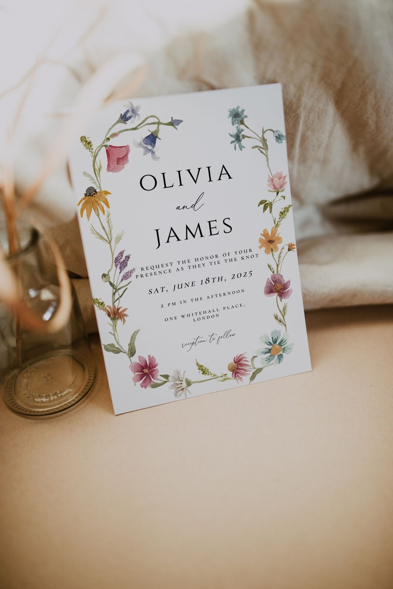 Wildflower Wedding Invitation Card Template Summer Spring - Etsy