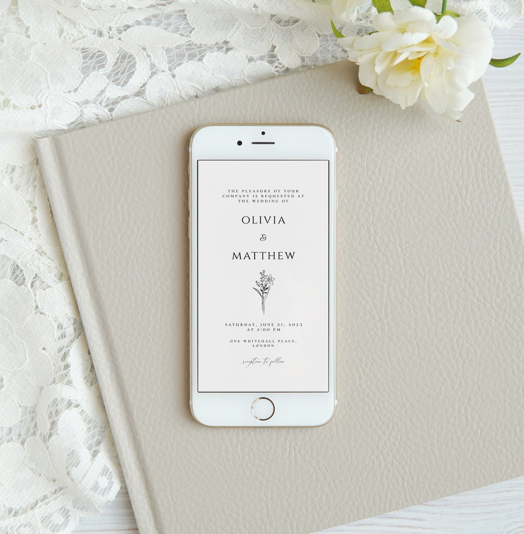 Simple Wedding Smartphone Invite, Modern Minimalist E-vite, Daffodil ...