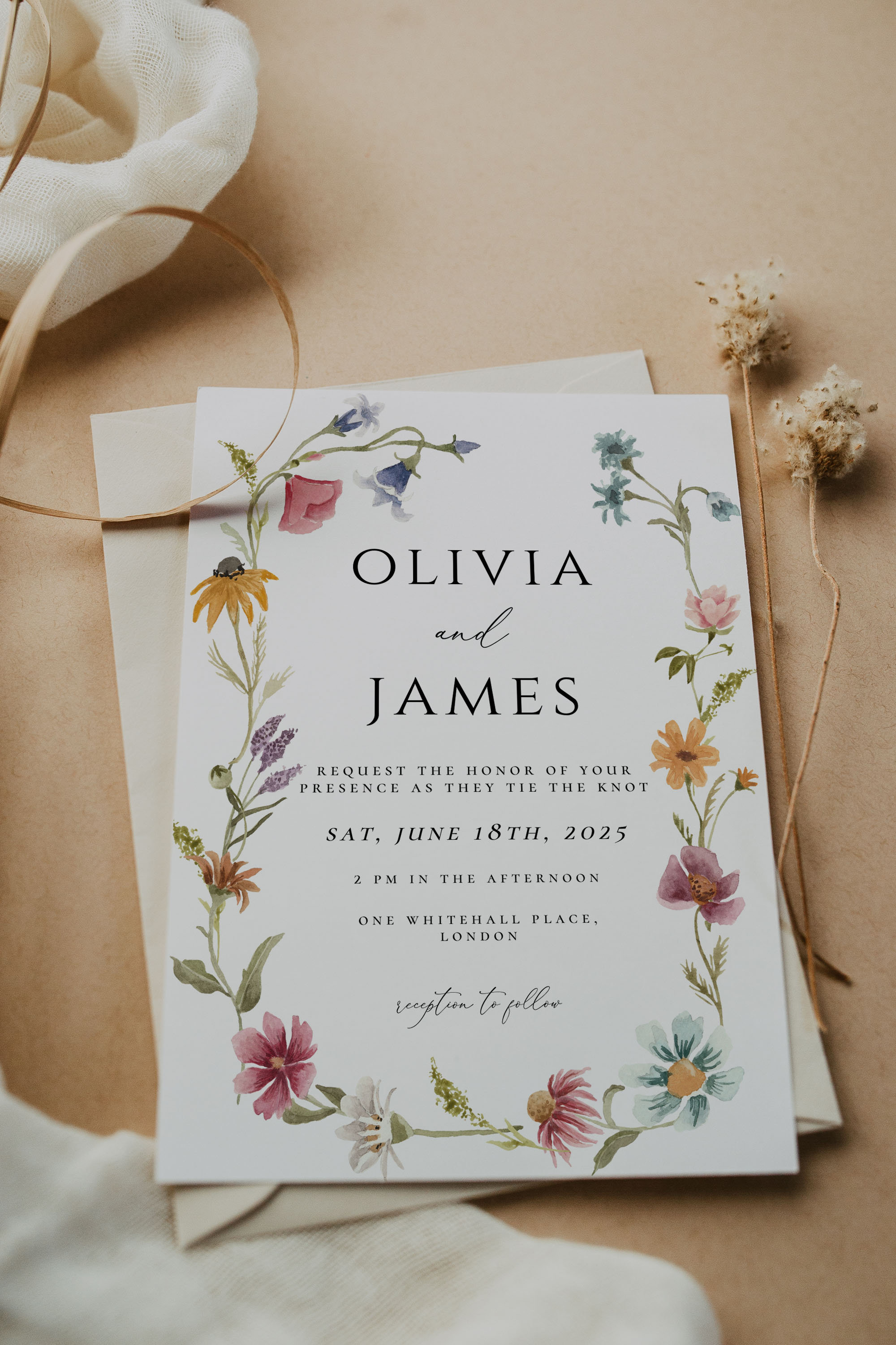 Wildflower Wedding Invitation Card Template Summer Spring - Etsy