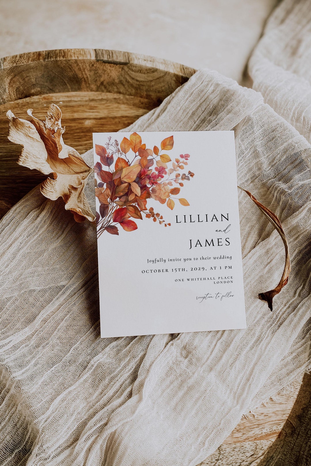 Fall Autumn Wedding Invitation Card Template, Rustic Terracotta Invite ...
