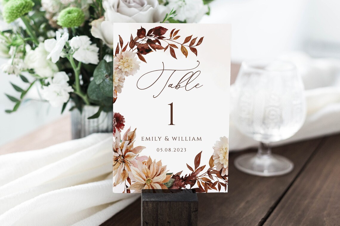 Fall Floral Wedding Table Numbers Template (editable, Digital) - Etsy