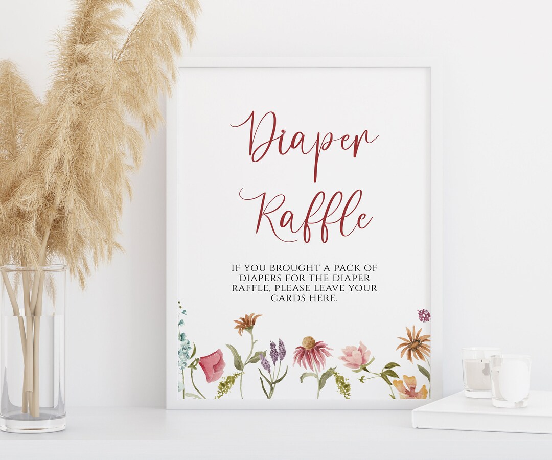 Wildflower Baby Shower Diaper Raffle Sign, Editable Template (instant ...