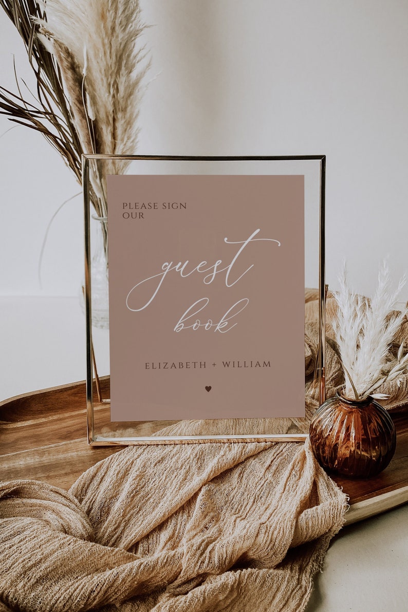 Rustic Wedding Guest Book Sign Template, Beige Printable (digital ...