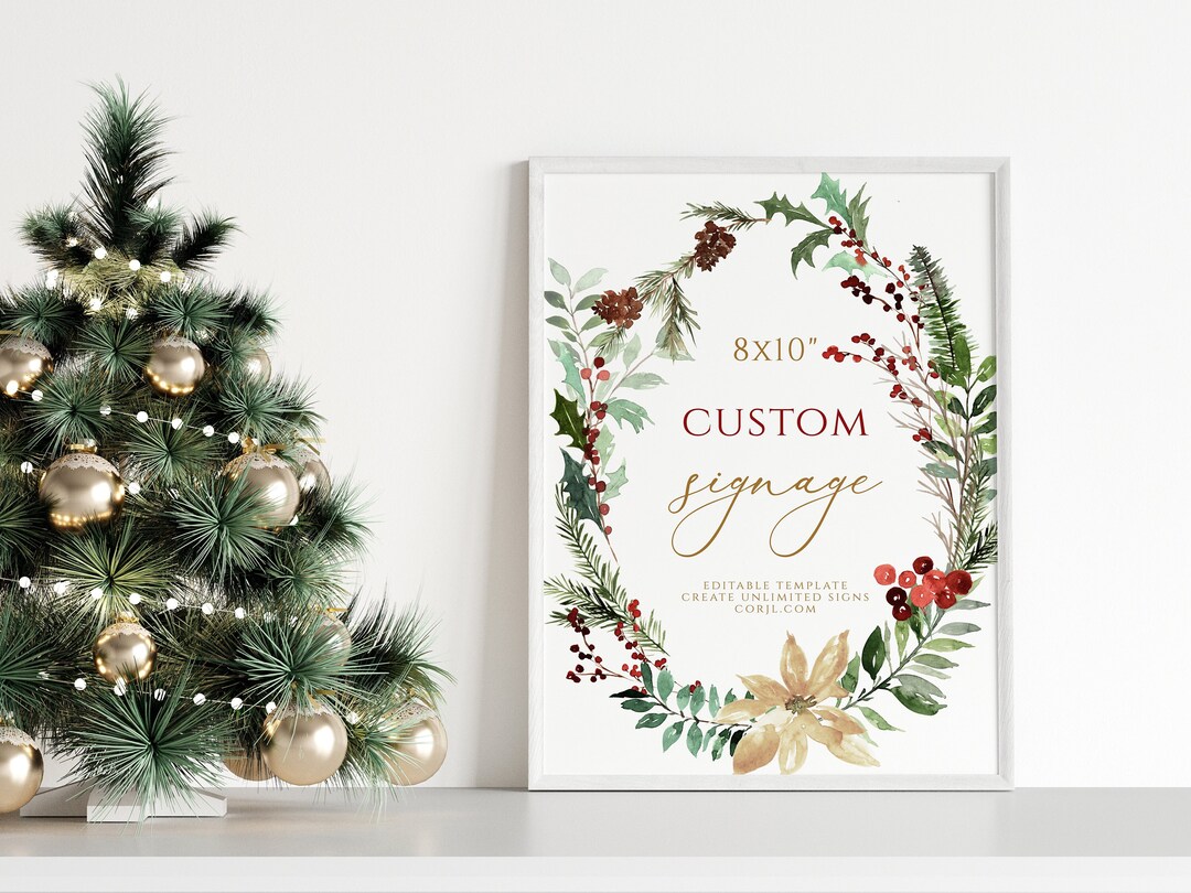 Editable Printable Christmas Wreath Custom Sign Template 8x10", Winter ...